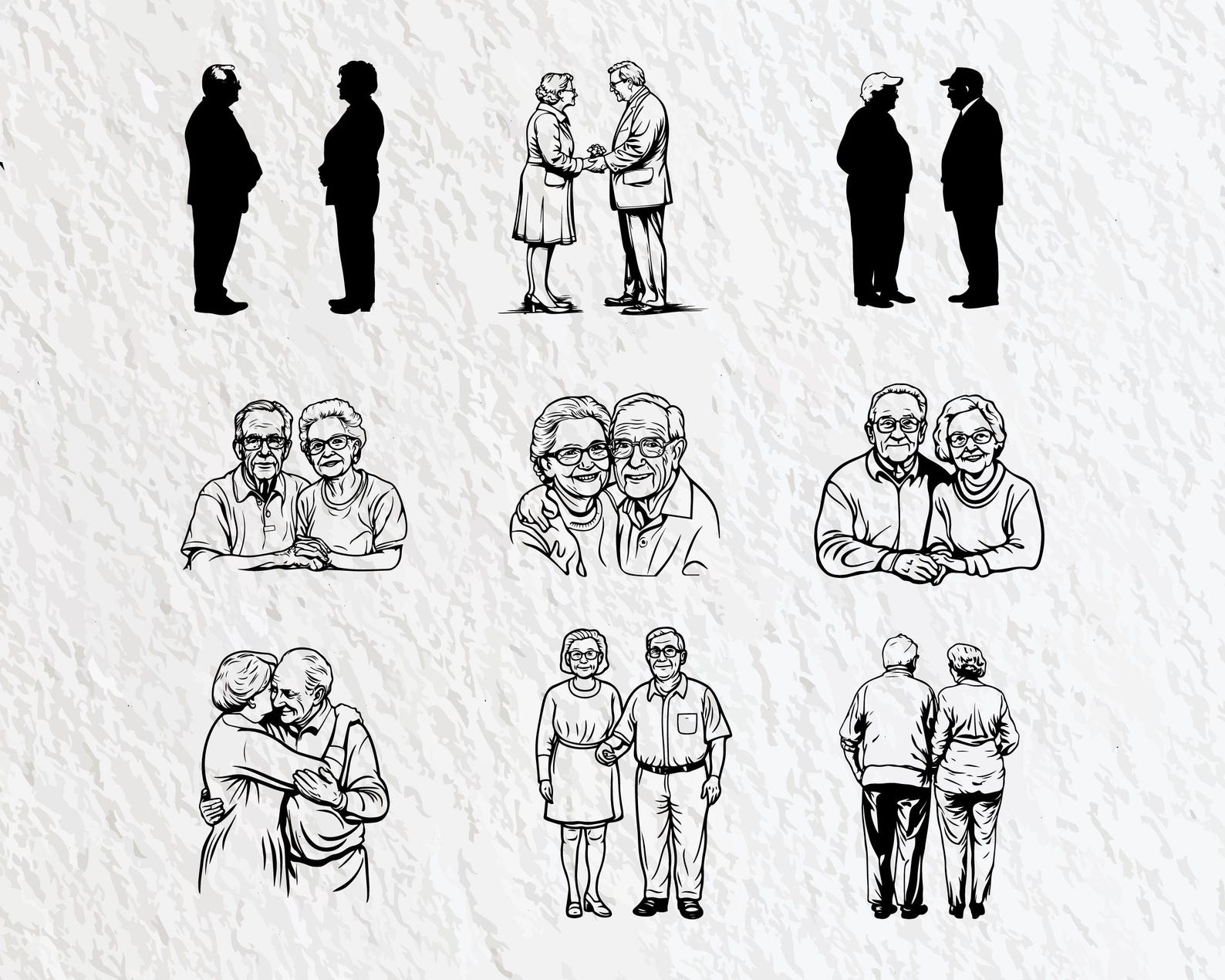 Grandparents Silhouette SVG Bundle: Clipart, Outline, Vector (digital ...