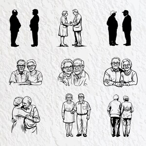 Grandparents Silhouette SVG Bundle: Clipart, Outline, Vector (digital ...