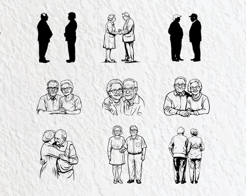 Grandparents Silhouette SVG Bundle: Clipart, Outline, Vector (digital ...