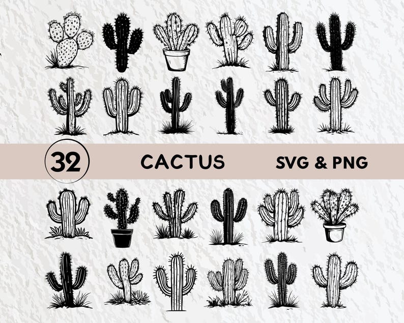 Cactus Silhouette SVG Bundle: Clipart, Decal, Cut File (PNG) - Etsy