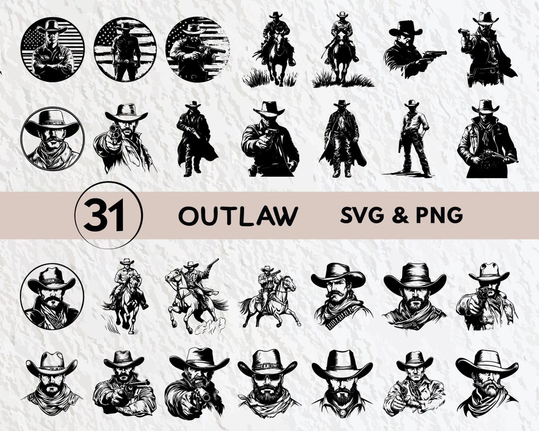 Outlaw Svg Bundle, Outlaw Silhouette, Outlaw Clipart Png, Outlaw ...
