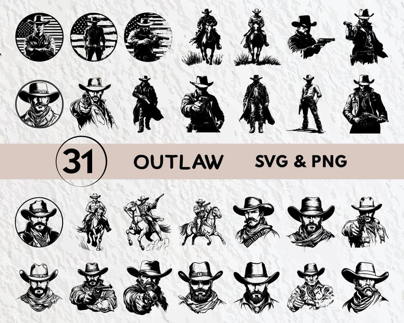 Outlaw Svg Bundle, Outlaw Silhouette, Outlaw Clipart Png, Outlaw ...