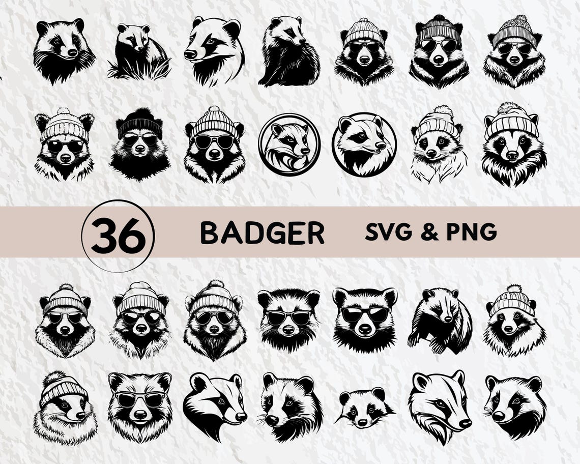 Badger SVG Bundle: Silhouette Clipart, Vector Decal (PNG, SVG) - Etsy
