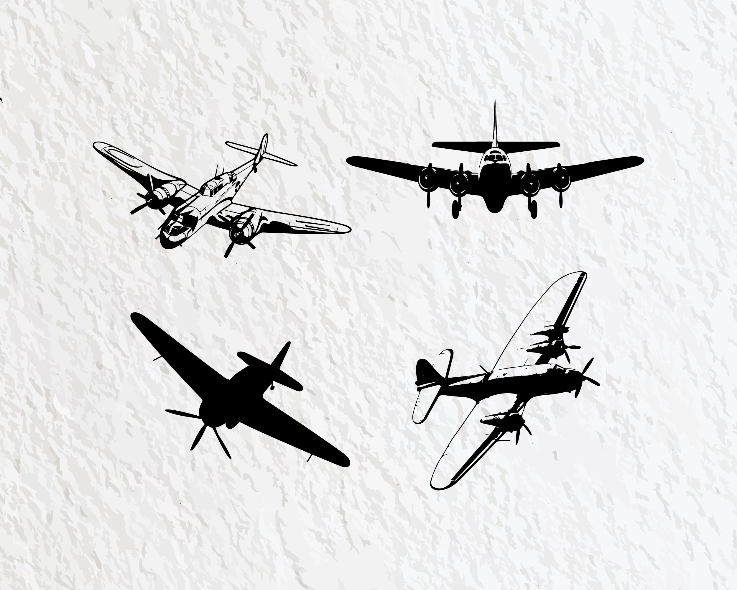 War Airplane SVG Bundle: Silhouette Clipart, Decal Vector (PNG, Cricut ...