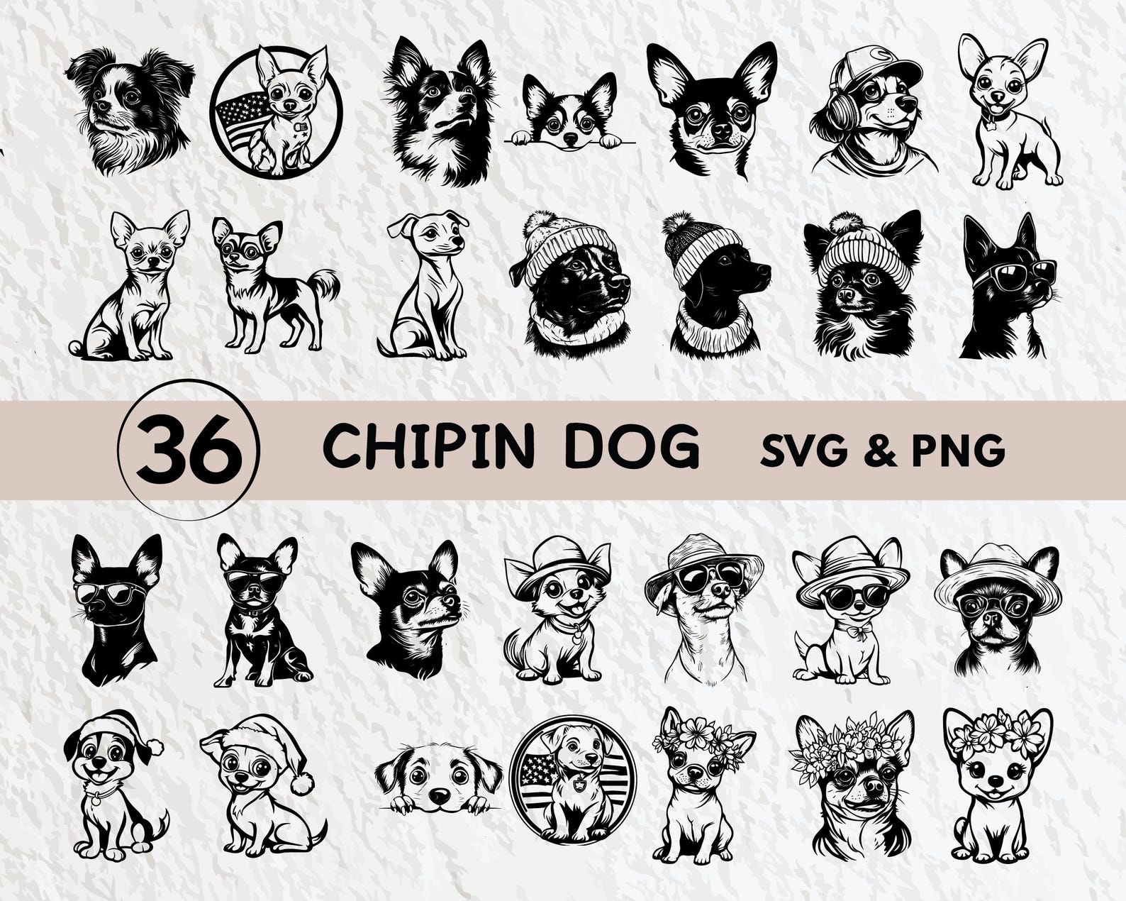 Chipin Dog SVG Bundle: Silhouette Clipart, Vector Cut Files - Etsy