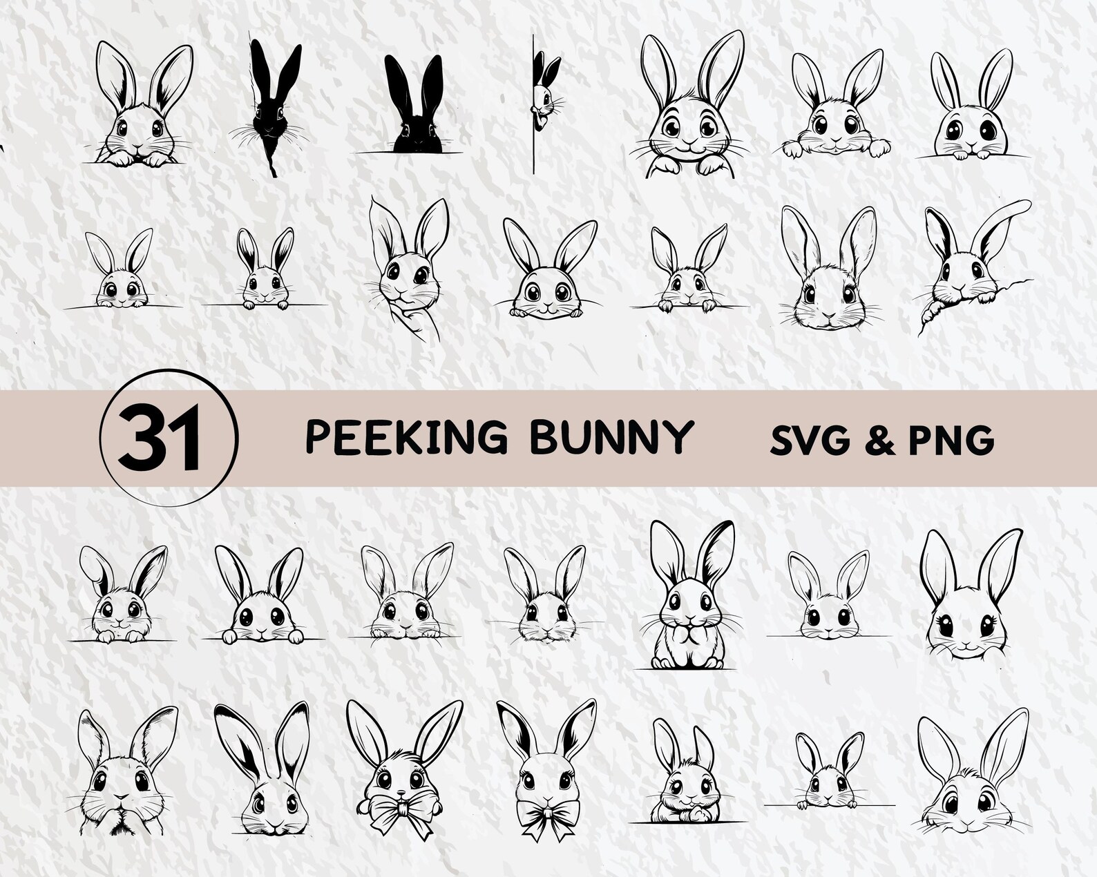 Peeking Bunny Svg Bundle, Peeking Bunny Silhouette, Peeking Bunny ...
