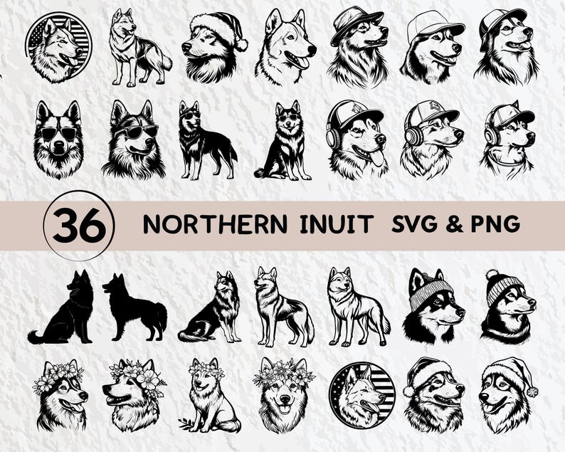 Northern Inuit Dog SVG Bundle: Clipart, Silhouette, Logo (digital ...