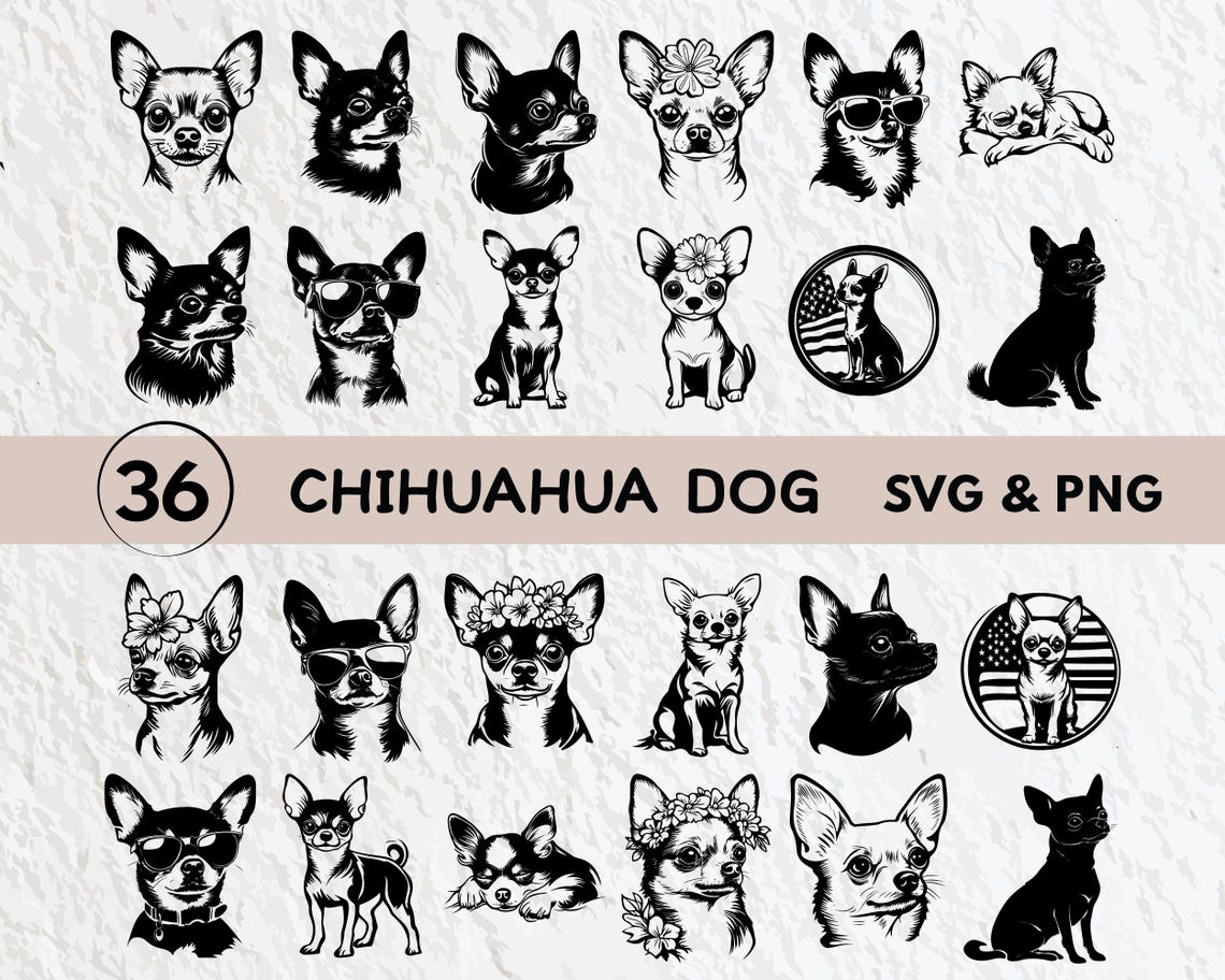 Chihuahua Dog Silhouette Bundle Png, Chihuahua Dog Svg Bundle Cut Files ...