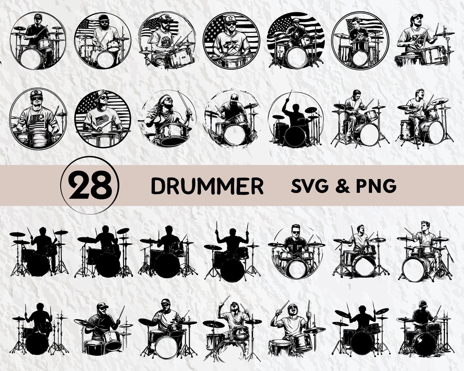 Drummer Svg Bundle, Drummer Silhouette, Drummer Clipart Png, Drummer ...