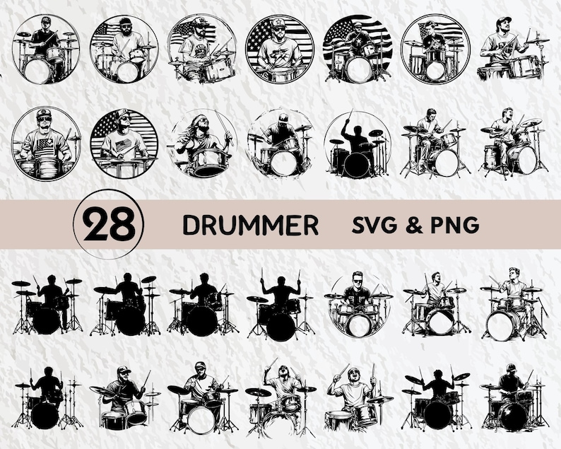 Drummer Svg Bundle, Drummer Silhouette, Drummer Clipart Png, Drummer ...