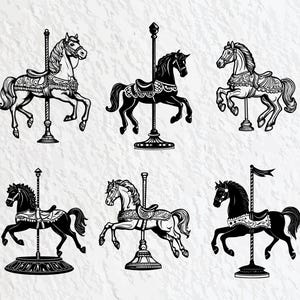 Carousel Horse Svg Bundle, Carousel Horse Silhouette, Carousel Horse Clipart Png, Carousel Horse ...