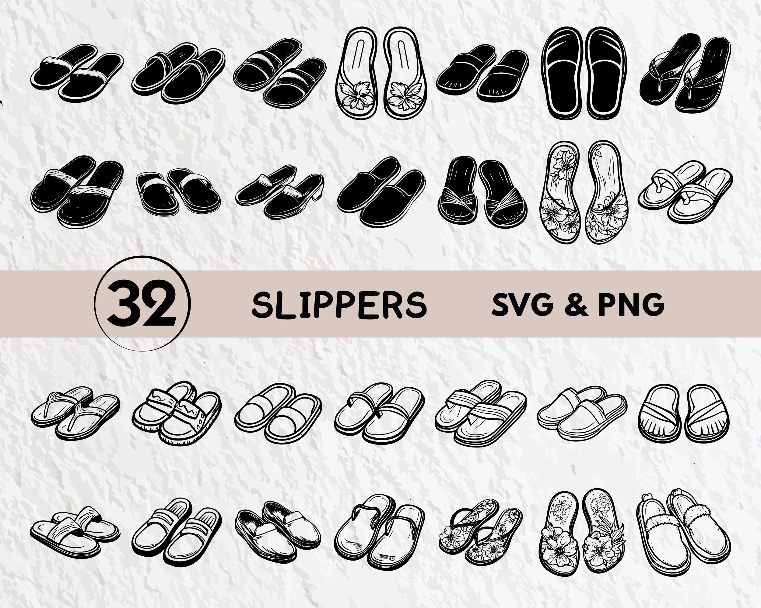 Slippers SVG Bundle: Clipart, Outline, Vector Files (digital Download ...