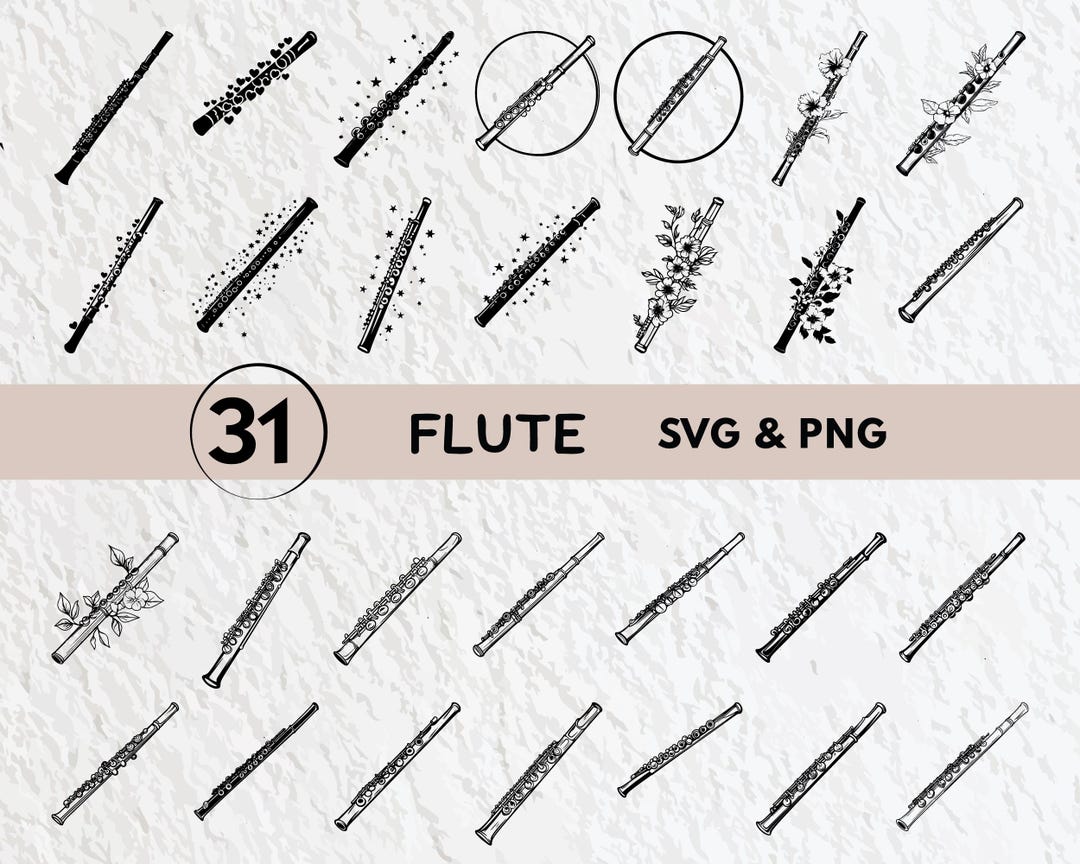 Flute Svg Bundle, Flute Silhouette, Flute Clipart Png, Flute Outline ...