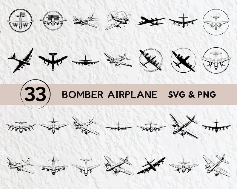 Bomber Airplane SVG Bundle: Silhouette Clipart, Vector Logo (PNG ...