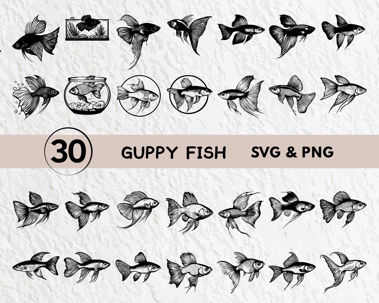 Guppy Fish SVG Bundle: Silhouette Clipart, Cricut Decal Files - Etsy