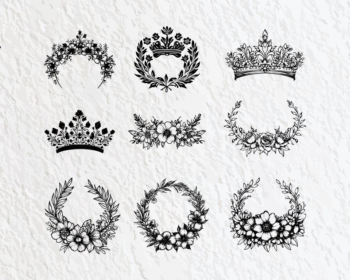 Floral Crown Svg Bundle, Floral Crown Silhouette, Floral Crown Clipart ...
