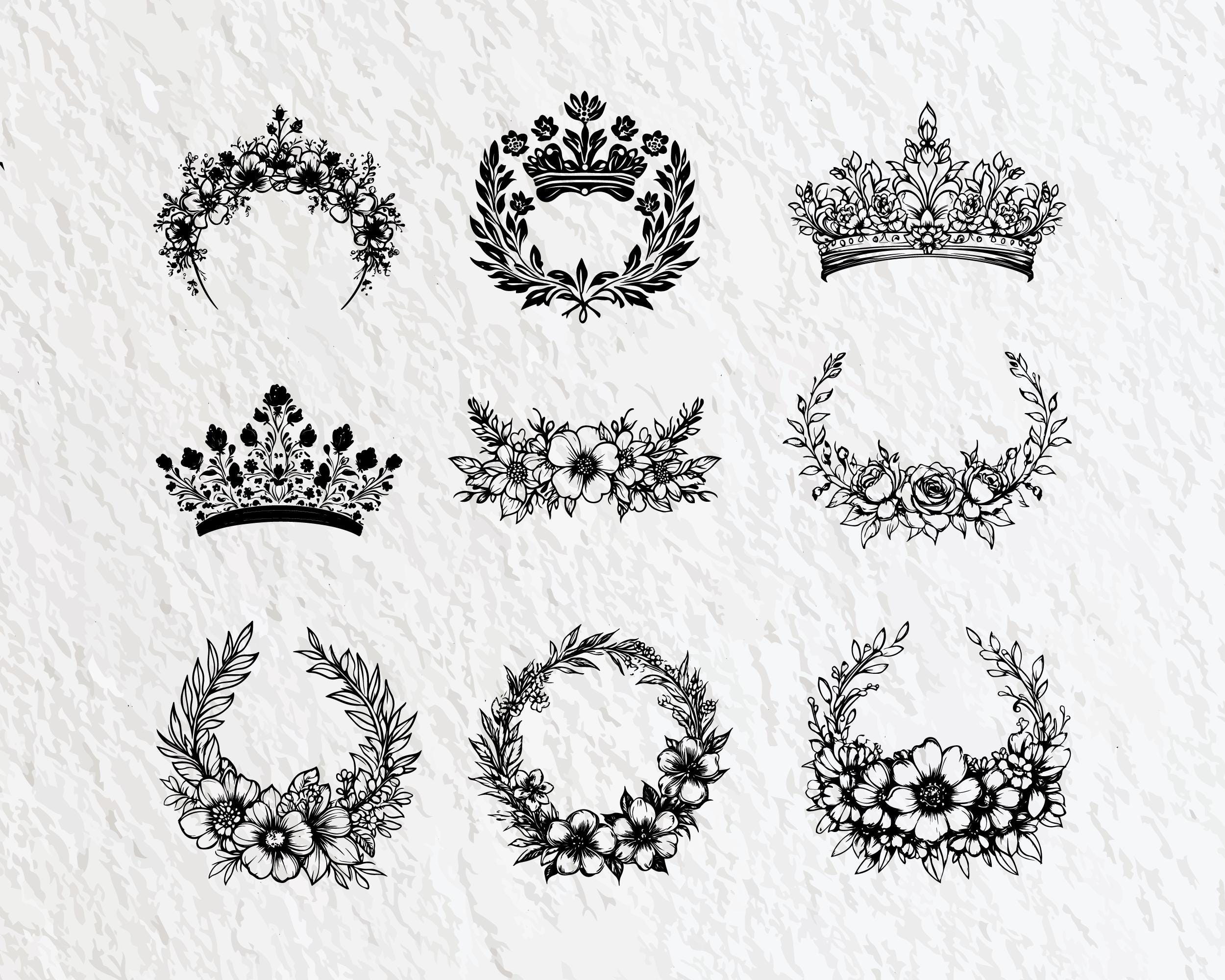 Floral Crown Svg Bundle, Floral Crown Silhouette, Floral Crown Clipart ...