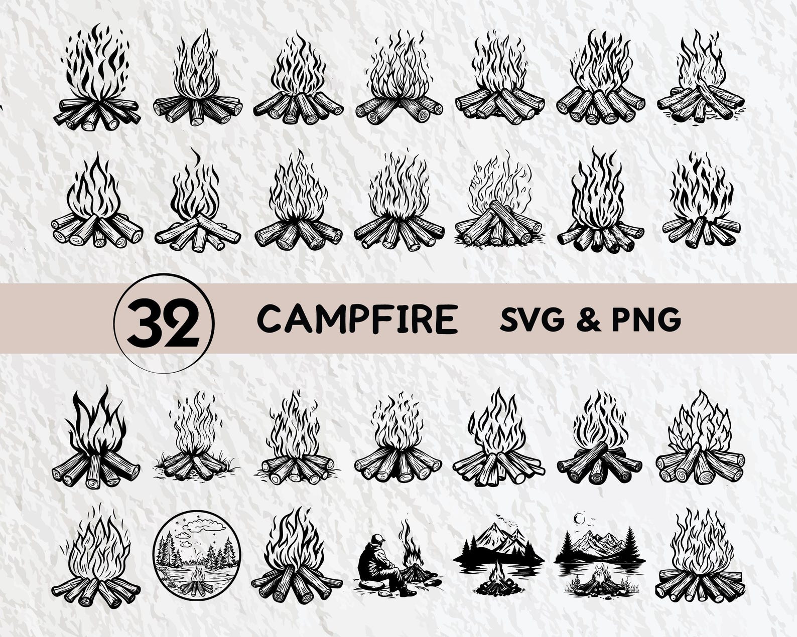 Campfire Svg Bundle, Campfire Silhouette, Campfire Clipart Png, Campfire Outline, Campfire ...