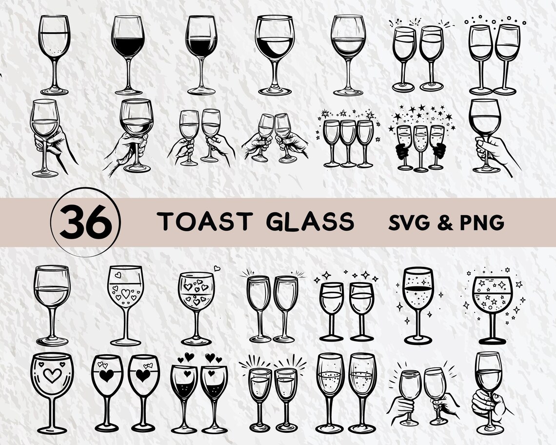 Toast Glass SVG Bundle: Wine Toast Clipart, Logo Icon (digital Download ...