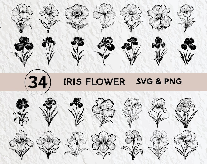 Vector Irises Clipart, Scrapbooking Irises Vintage. Irises With Lines ...