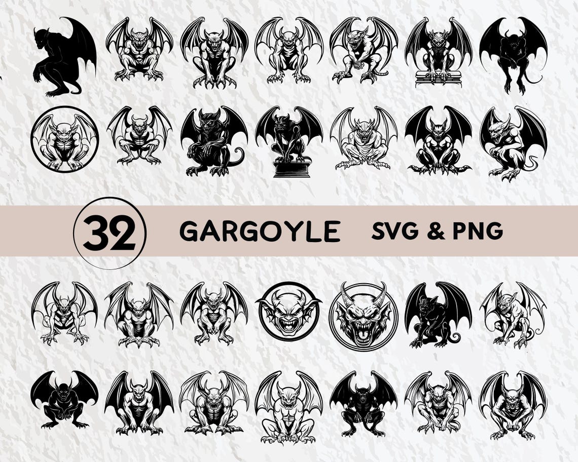 Gargoyle Svg Bundle, Gargoyle Silhouette, Gargoyle Clipart Png, Gargoyle Outline, Gargoyle ...