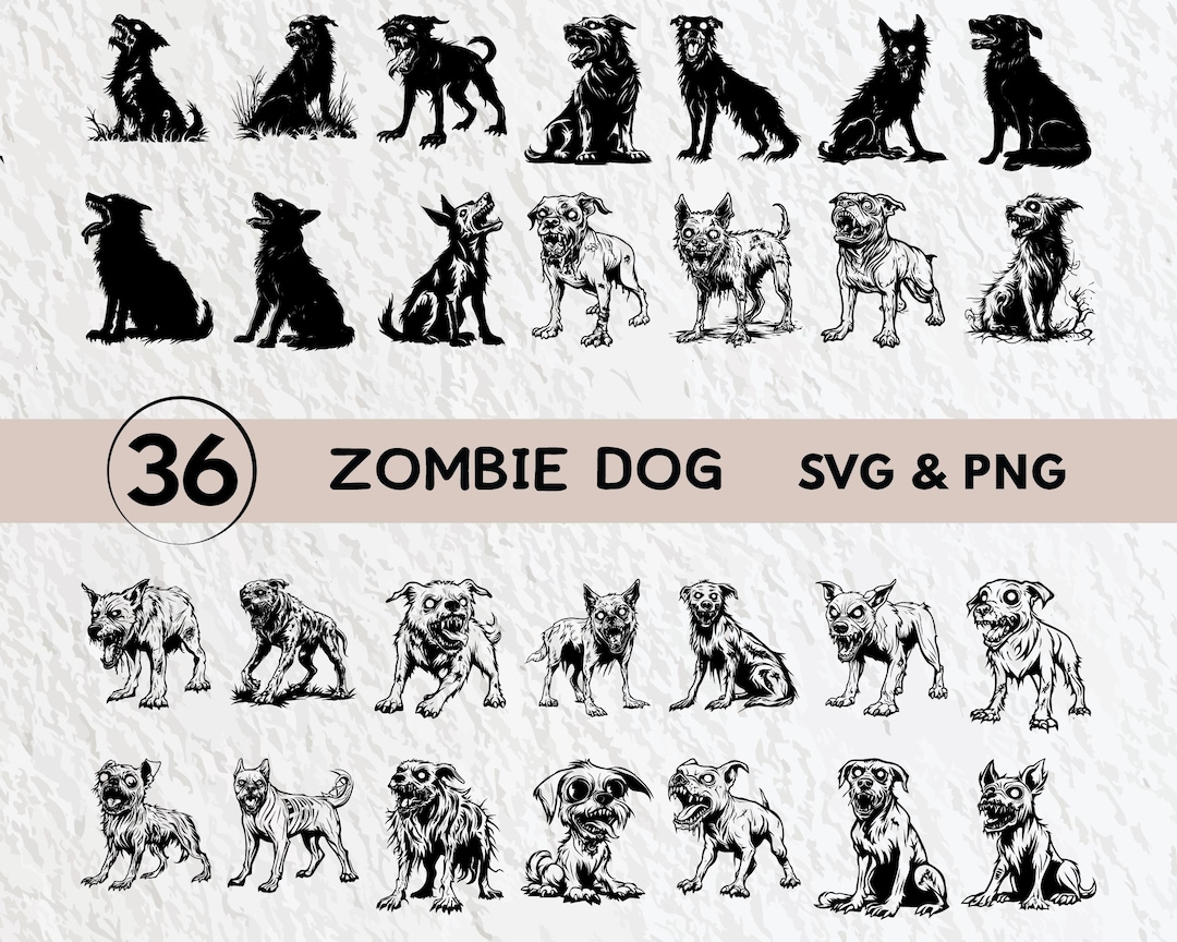 Zombie Dog SVG Bundle: Silhouette Clipart, Vector Decal (digital ...
