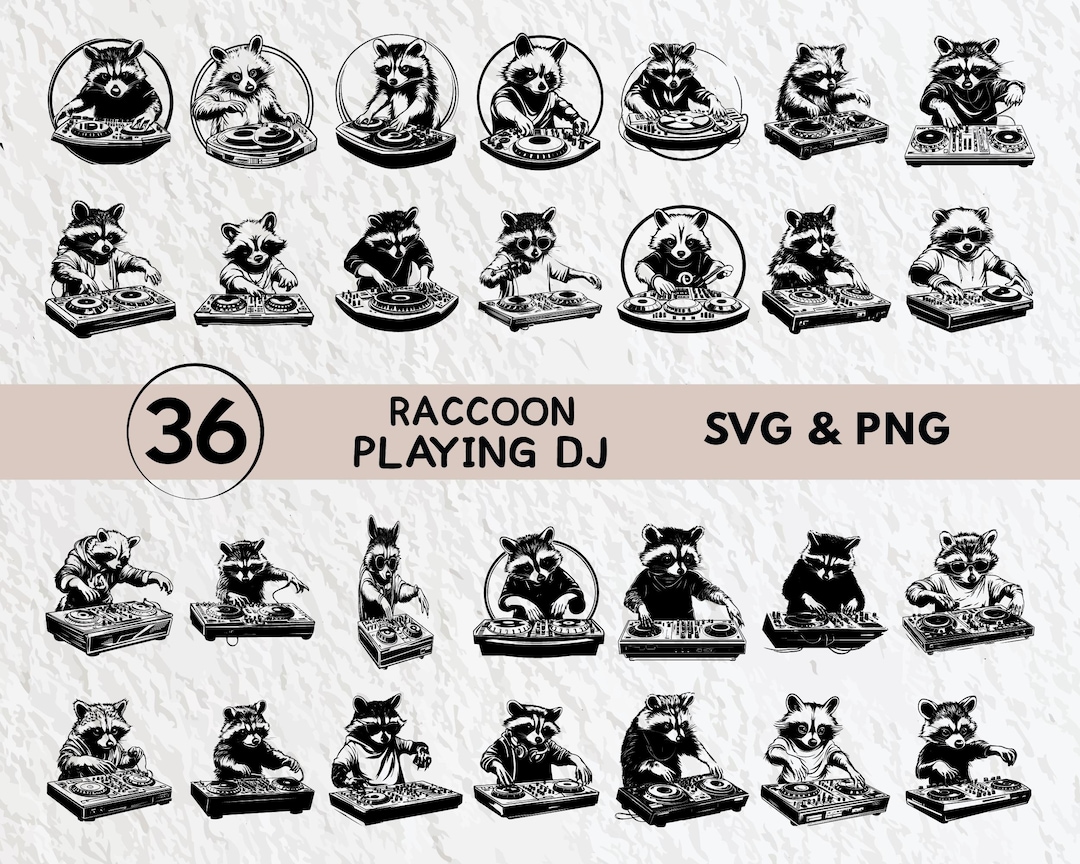 Raccoon Playing Dj Svg Bundle, Raccoon Playing Dj Silhouette, Raccoon ...