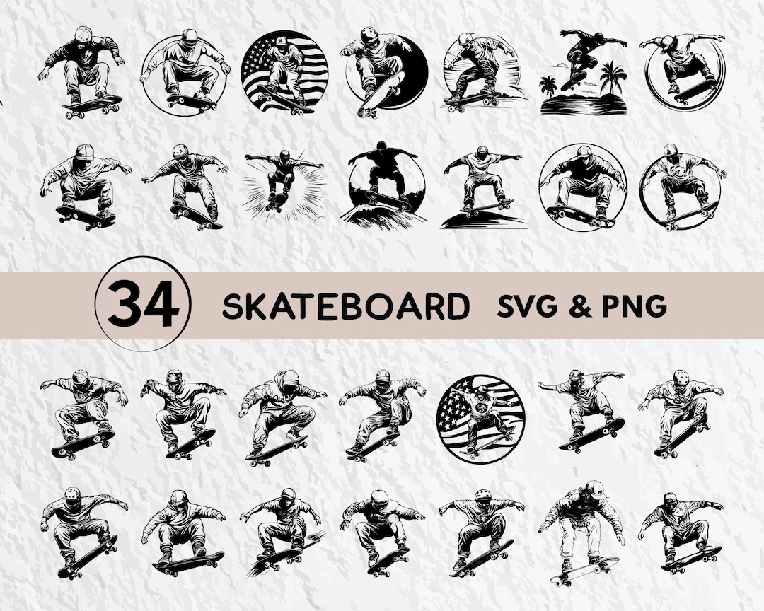 Skateboard SVG Bundle: Silhouette Clipart, Logo Icon (PNG, Vector) - Etsy