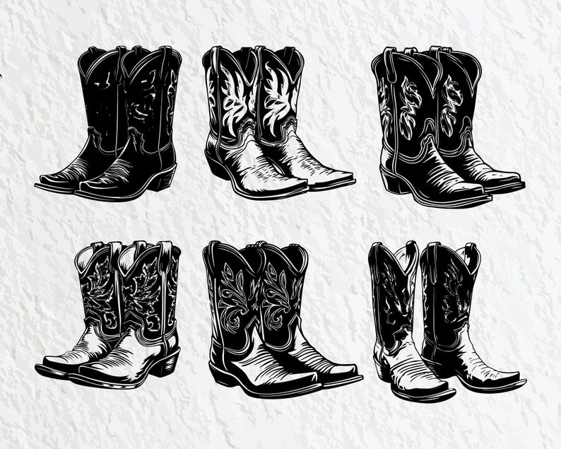 Cowboy Boots SVG Bundle: Silhouette Clipart, Vector Cut Files - Etsy