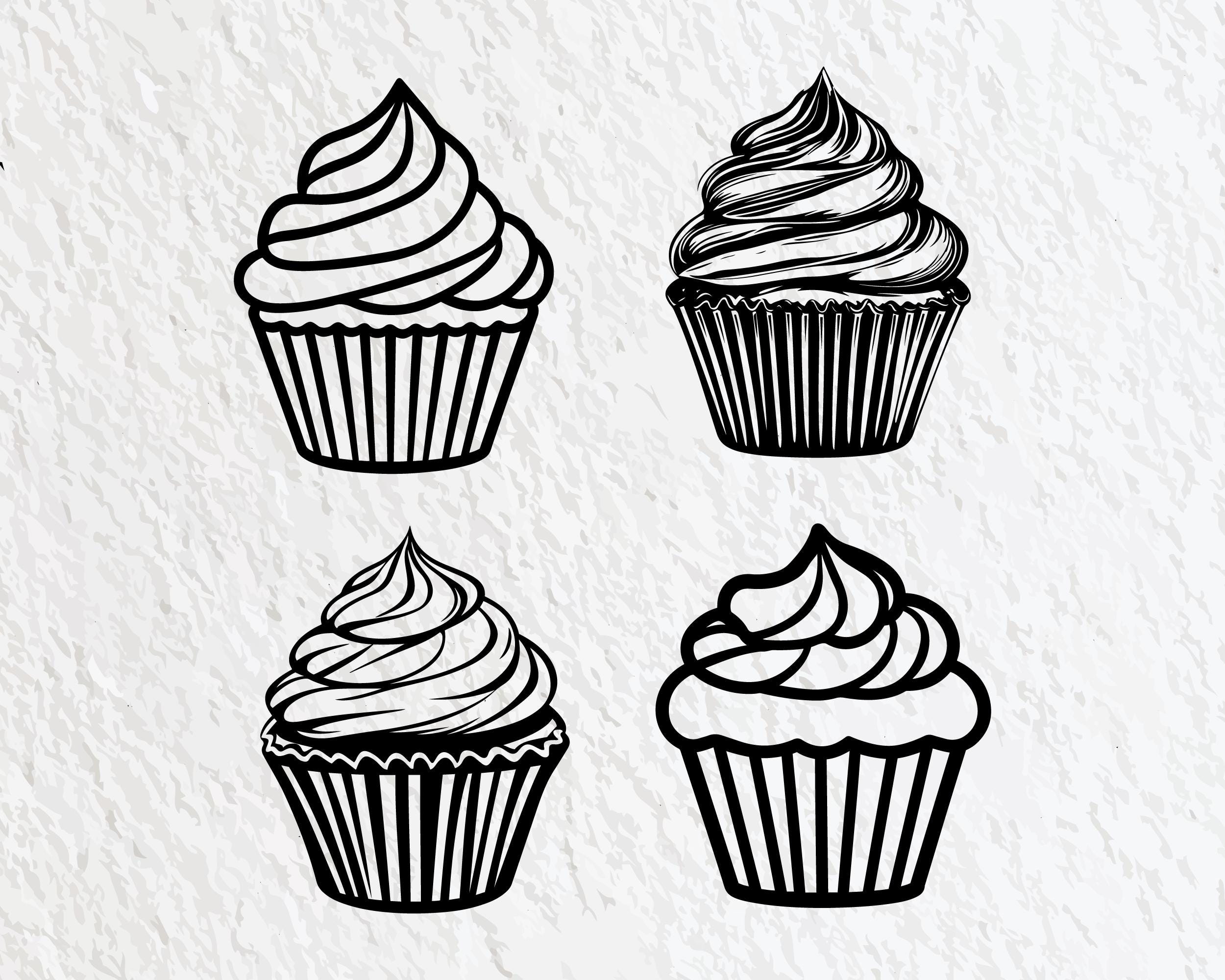 Cupcake Svg Bundle, Cupcake Silhouette Png, Cupcake Outline Clipart Png ...