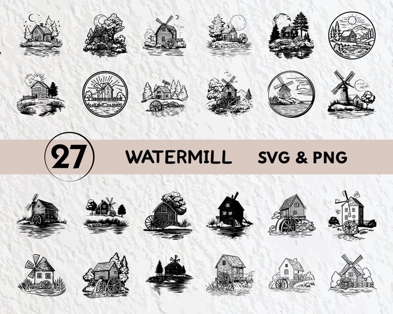 Watermill Svg Bundle, Watermill Silhouette, Watermill Clipart Png ...