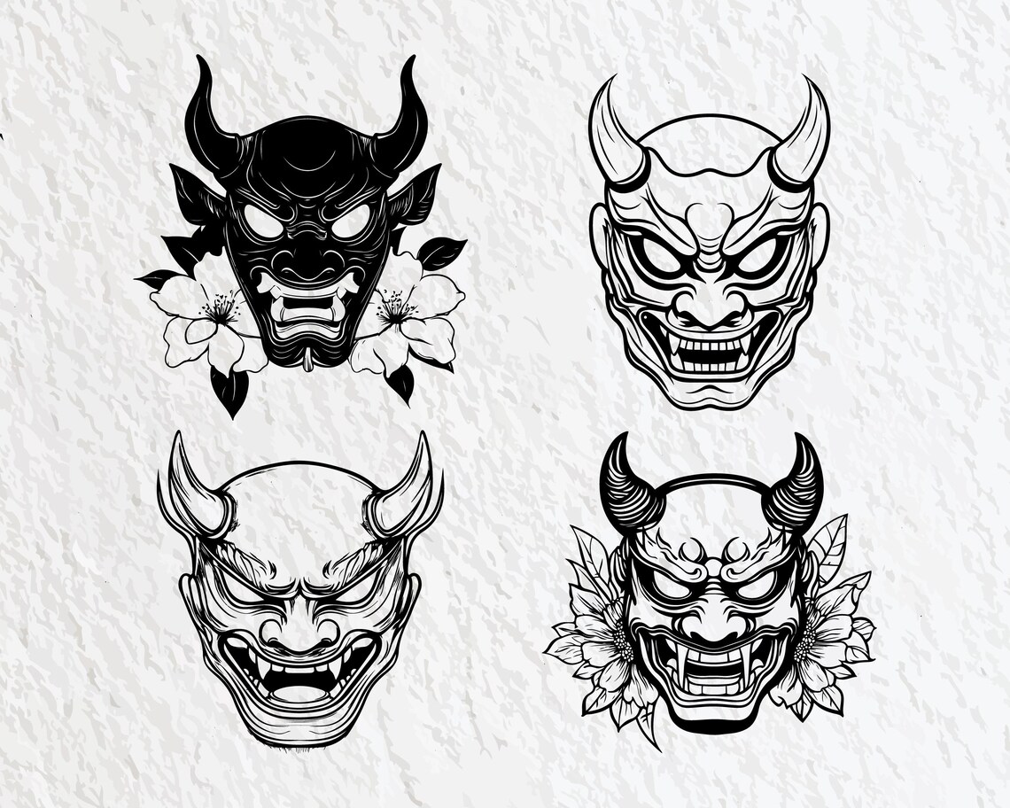 Oni Mask Svg Bundle, Oni Mask Silhouette, Oni Mask Clipart Png, Oni ...