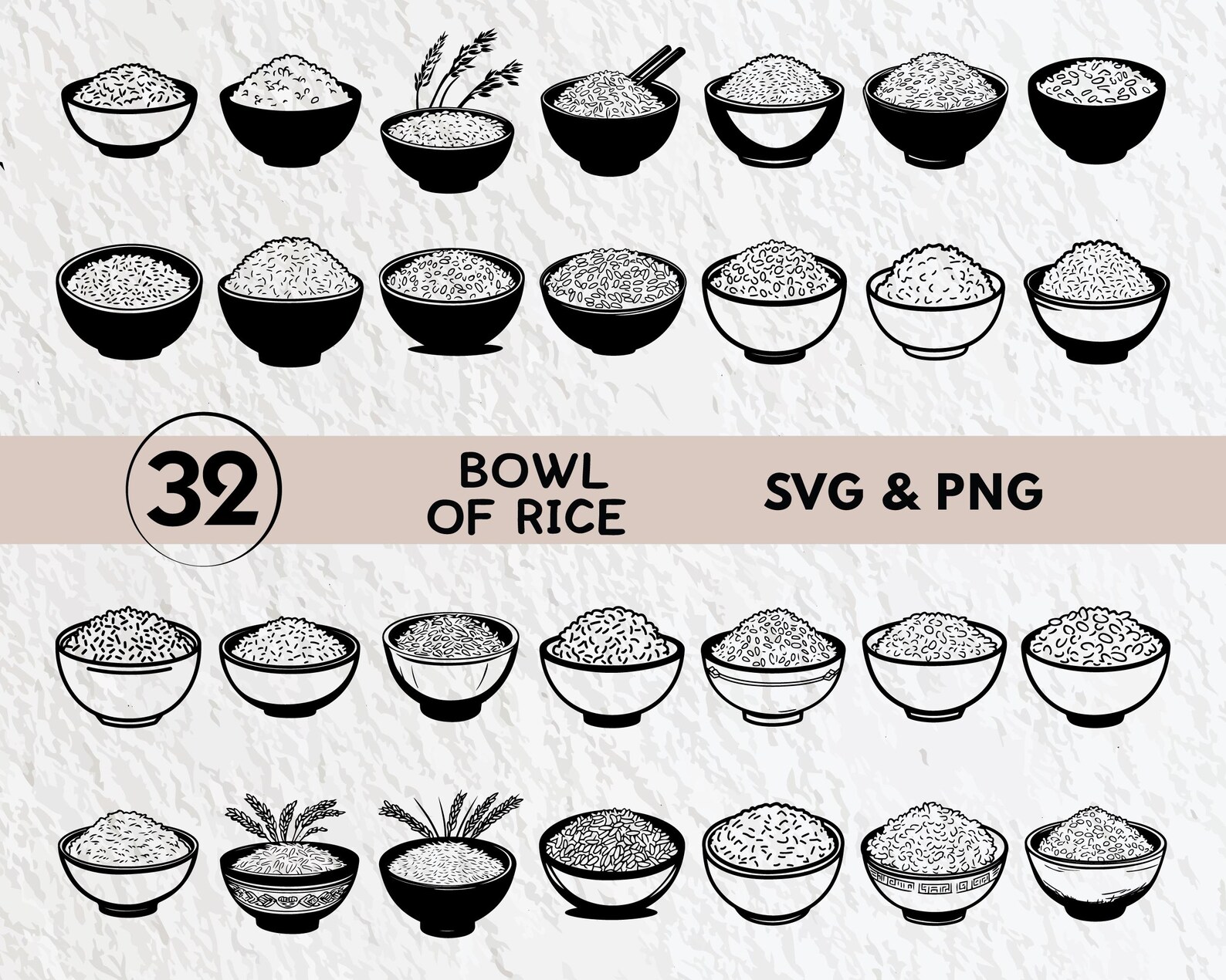 Bowl of Rice SVG Bundle: Clipart, Silhouette, Vector (digital Download ...