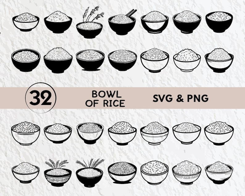 Bowl of Rice SVG Bundle: Clipart, Silhouette, Vector (digital Download ...