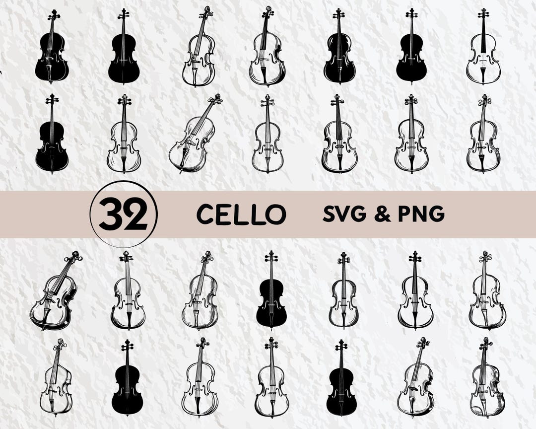 Cello Svg Bundle, Cello Silhouette, Cello Clipart Png, Cello Outline ...