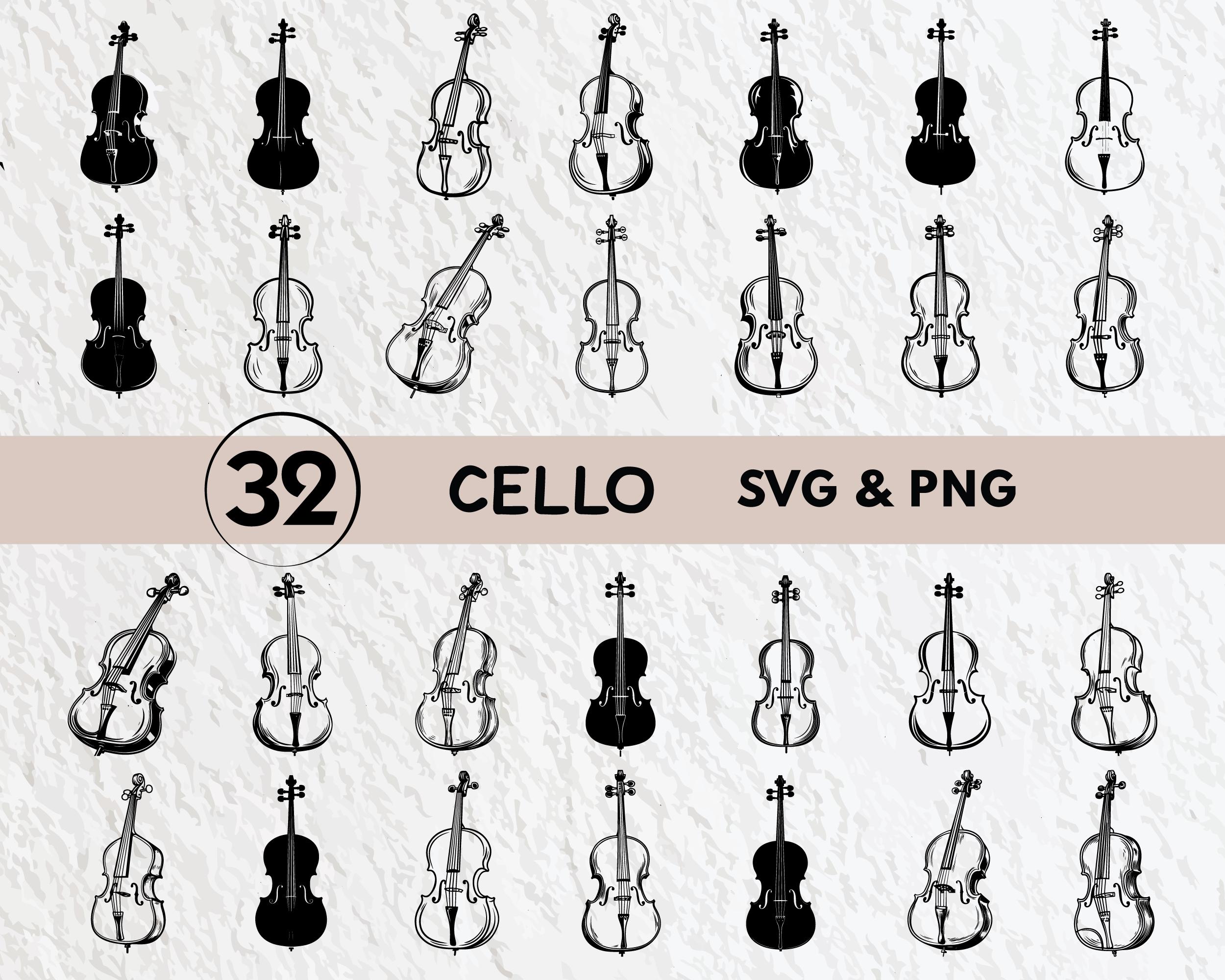 Cello SVG Bundle: Silhouette Clipart, Cricut Cut Files (digital ...