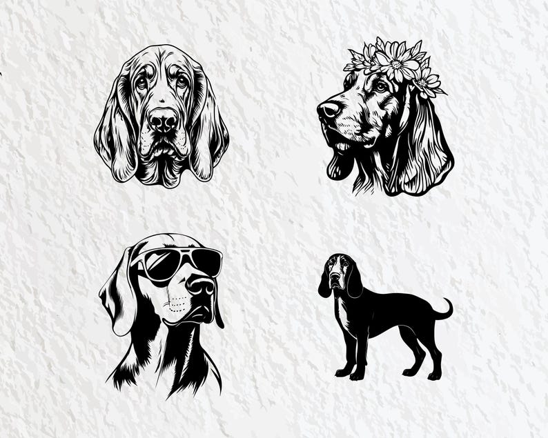 Coonhound Silhouette Vector Bundle, SVG PNG Clipart (digital Download ...