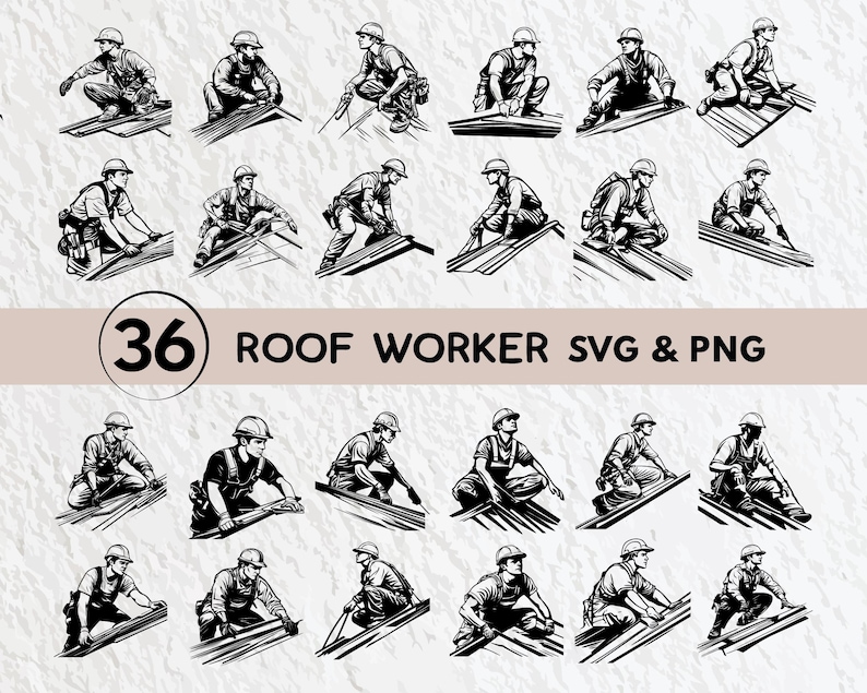 Roof Worker SVG Bundle: Silhouette Clipart, Logo Icon (PNG, Vector) - Etsy