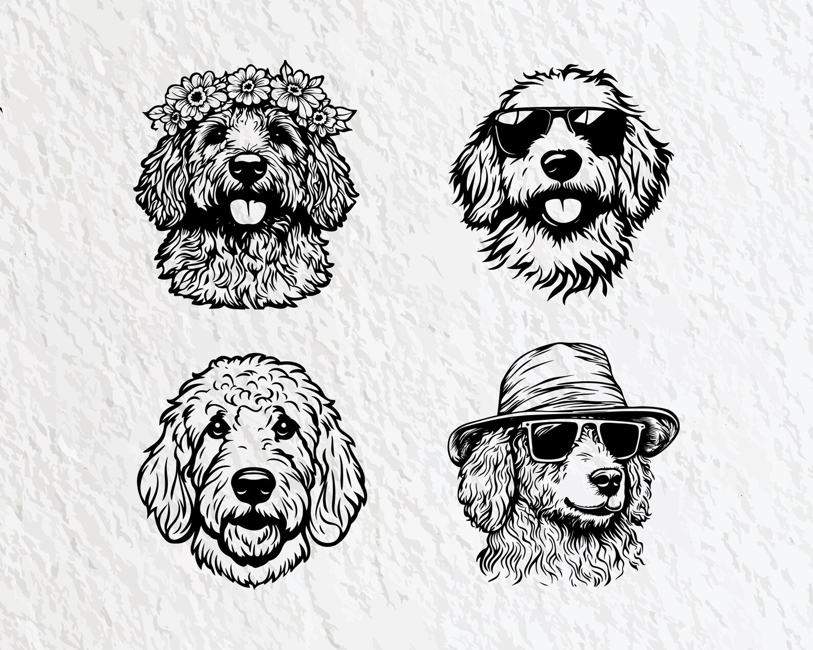Sheepadoodle Dog SVG Bundle: Clipart, Silhouette, Vector (PNG, Cut ...