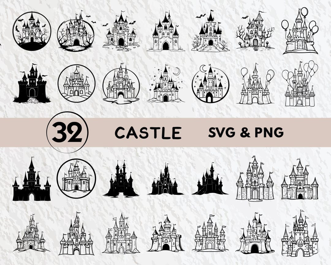 Castle SVG Bundle: Silhouette Clipart, Cricut Cut Files (PNG) - Etsy