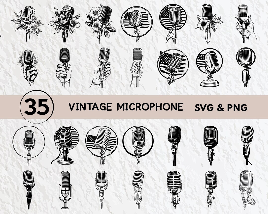 Vintage Microphone Svg Bundle, Vintage Microphone Silhouette, Vintage ...