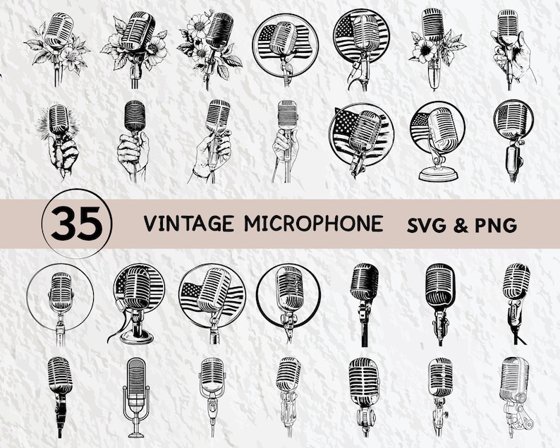 Vintage Microphone SVG Bundle: Retro Clipart, Logo Icon (PNG, Cricut ...
