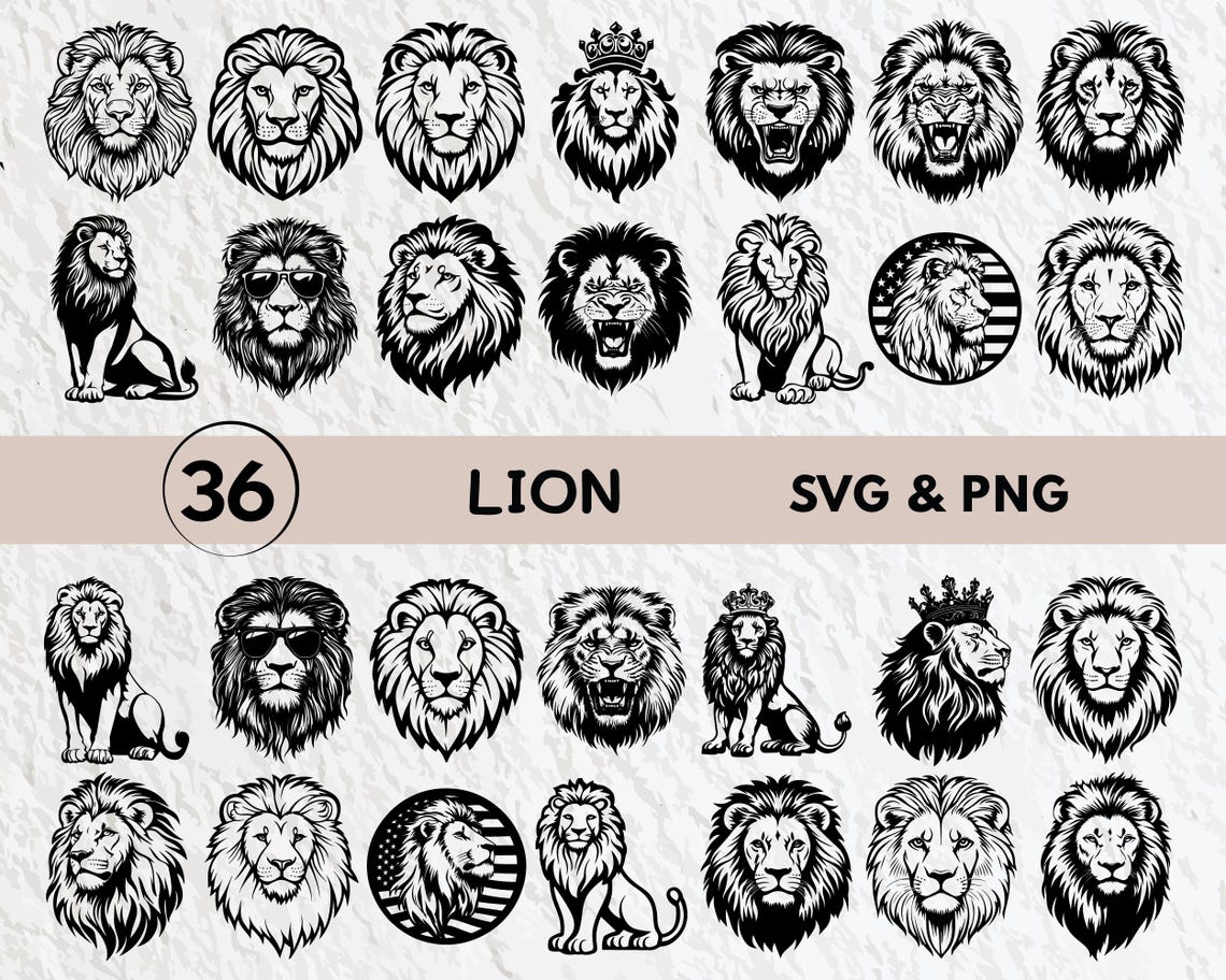 Lion SVG Bundle: Silhouette, Clipart, Vector (PNG, SVG) - Etsy