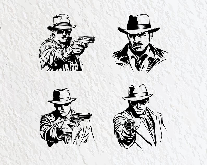 Gangster Silhouette SVG Bundle: Mafia Clipart, Vector Decal Files (PNG ...