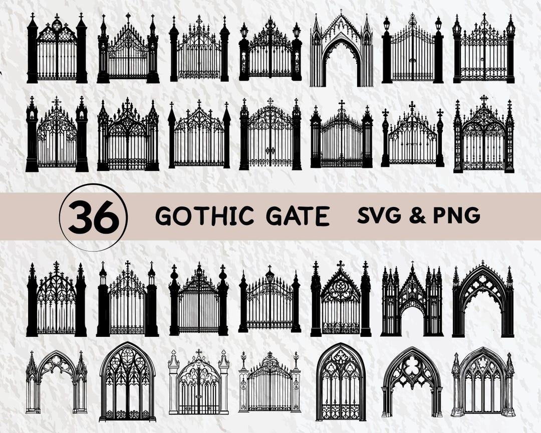 Gothic Gate Svg Bundle, Gothic Gate Silhouette, Gothic Gate Clipart Png ...