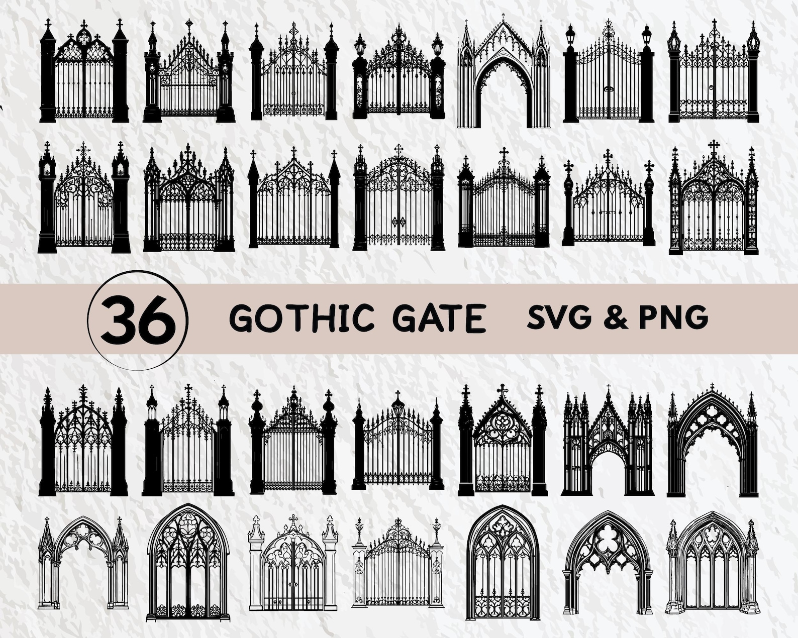 Gothic Gate Svg Bundle, Gothic Gate Silhouette, Gothic Gate Clipart Png ...