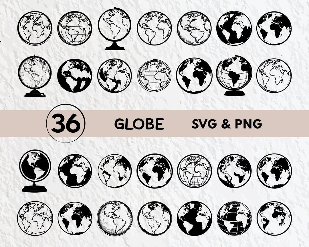 Globe SVG Bundle: Silhouette Clipart, Cricut Cut Files (digital ...