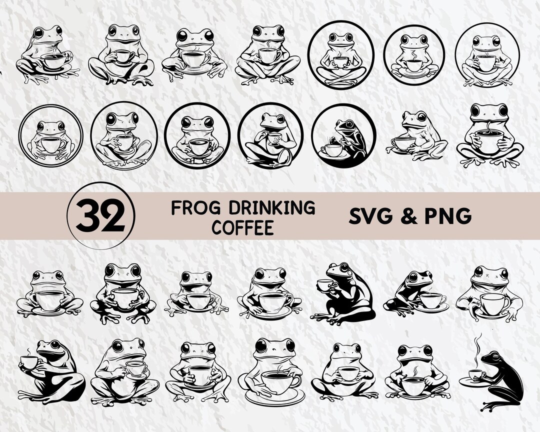 Frog Drinking Coffee SVG Bundle: Funny Clipart, Logo Icon (digital ...
