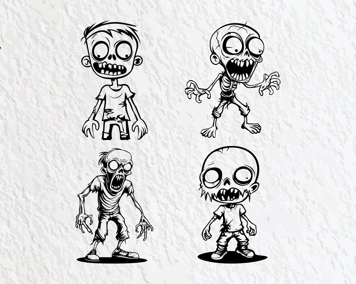 Cartoon Zombie SVG Bundle: Clipart, Silhouette, Outline (PNG, Cut Files ...