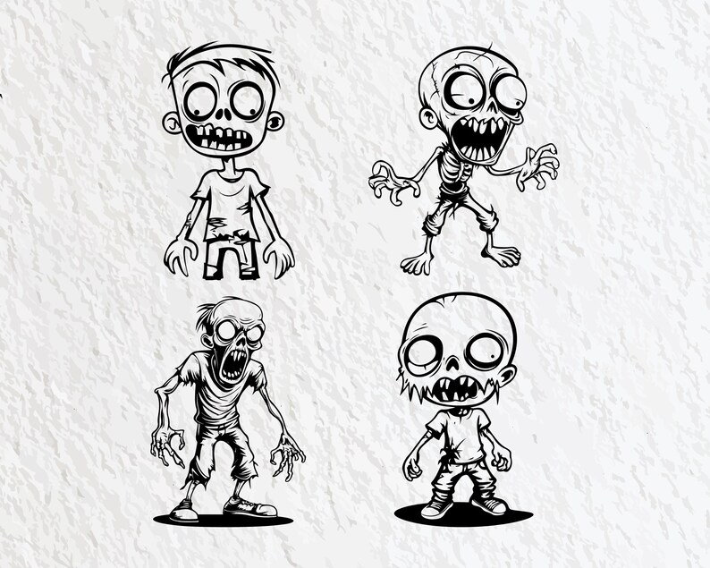 Cartoon Zombie SVG Bundle: Clipart, Silhouette, Outline (PNG, Cut Files ...